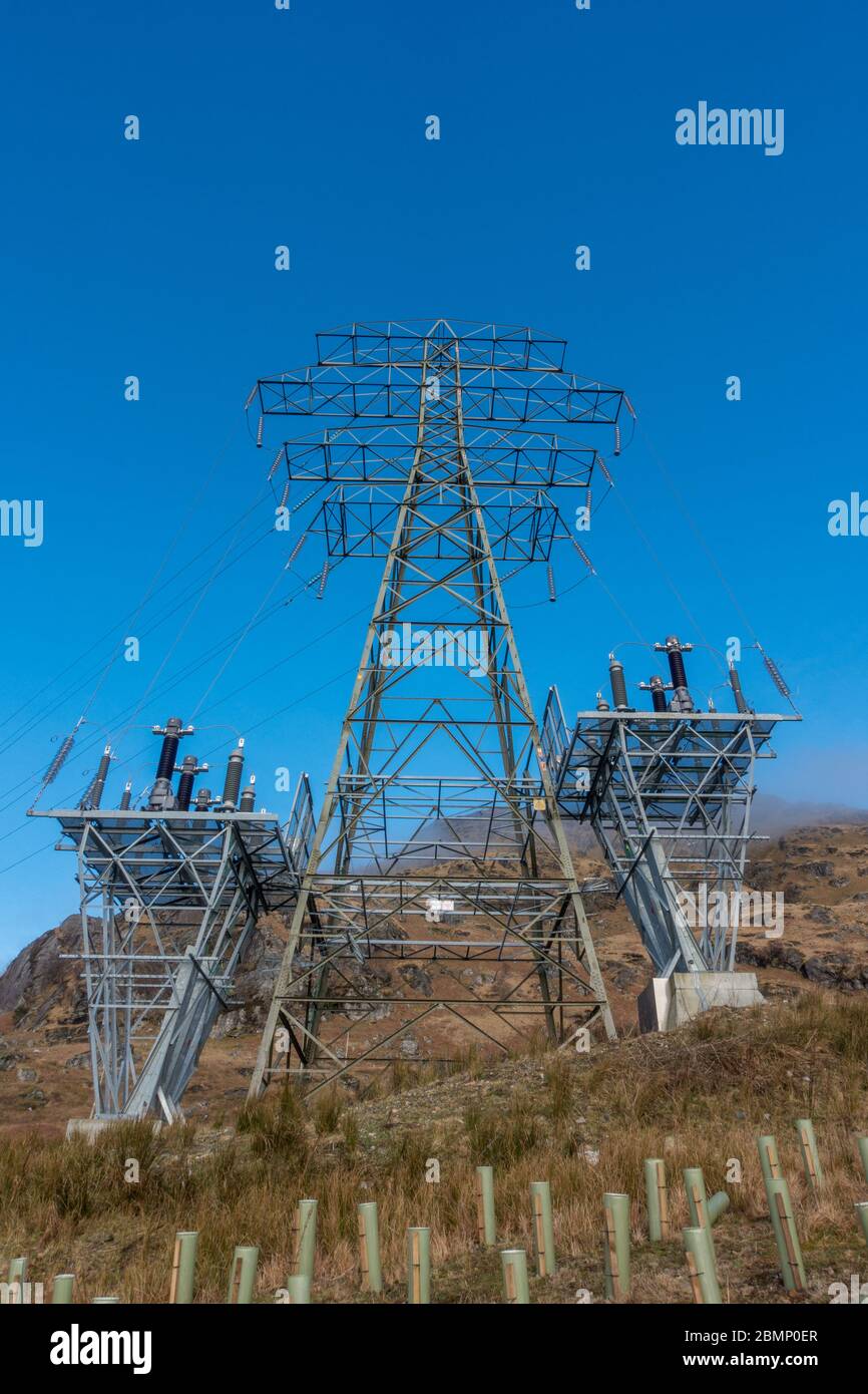 An electricity pylon in the Loch Lomond National Park in the Scottish ...