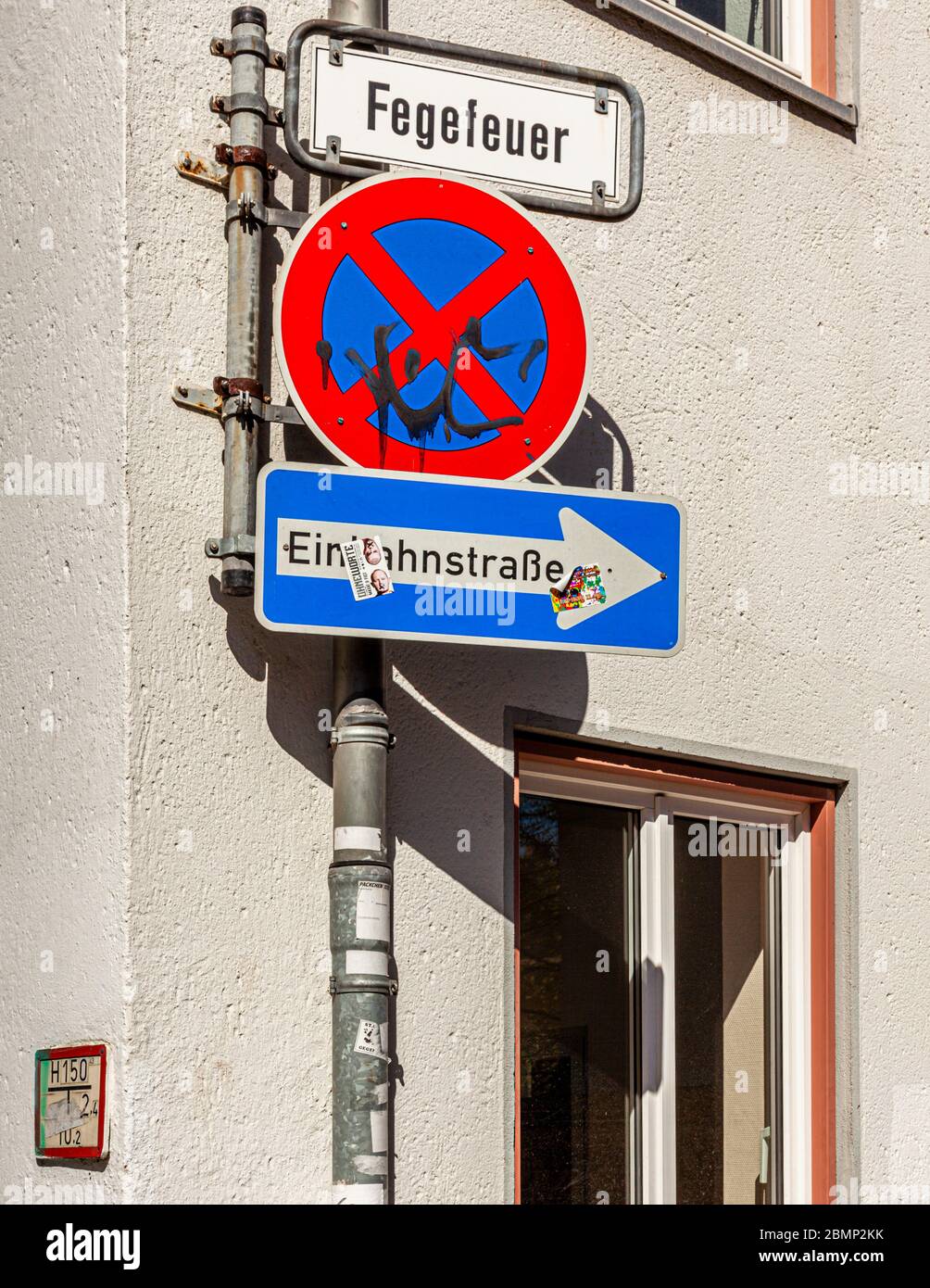 One-way to Hell. Street in Lübeck, Germany. Fegefeuer translates to ...