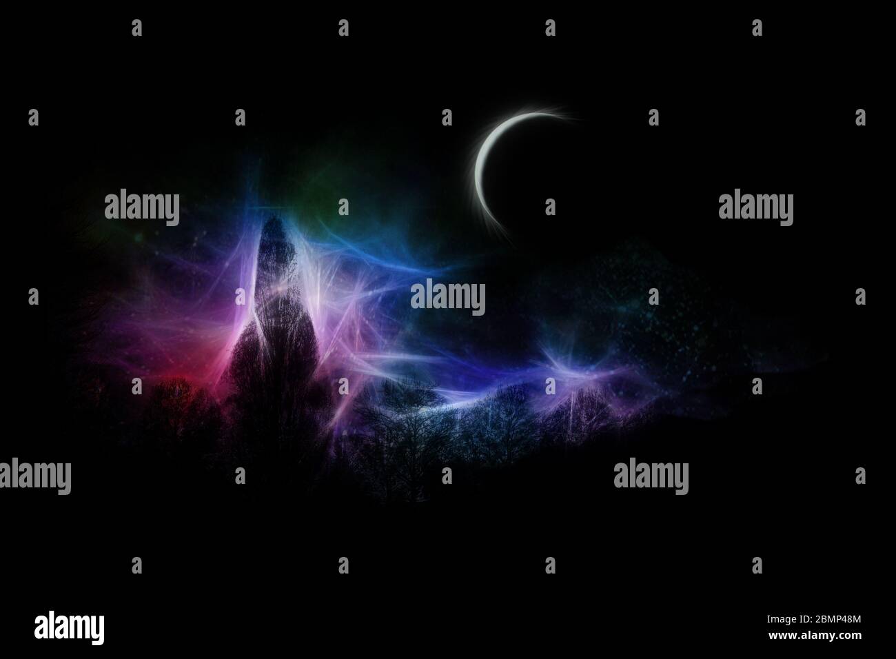 Magical Landscape. Tree in the night Stock Photo - Alamy