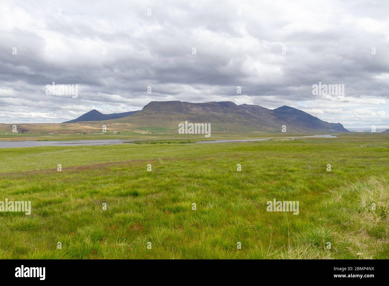 The view around Þingeyrakirkja, an Icelandic church situated between ...