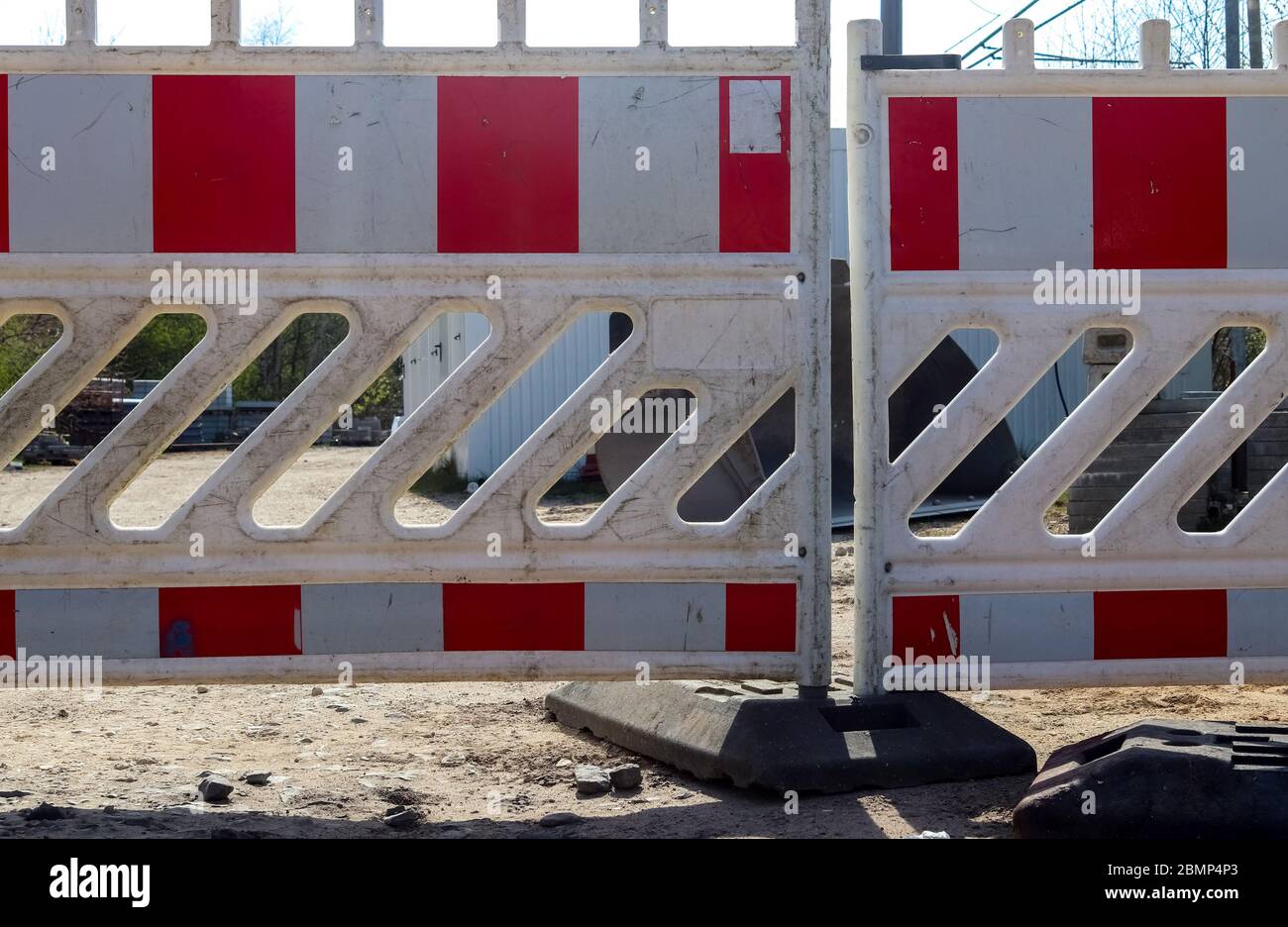 Close up view on a construction site barrier in Europe Stock Photo - Alamy