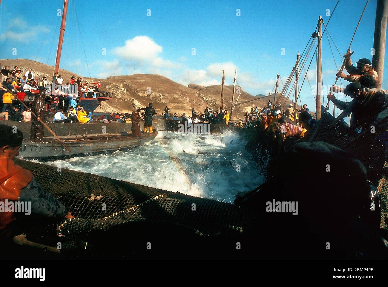 Aegadian Islands, Sicily, Italy. May 1983. Tonnara and mattanza. Tuna ...
