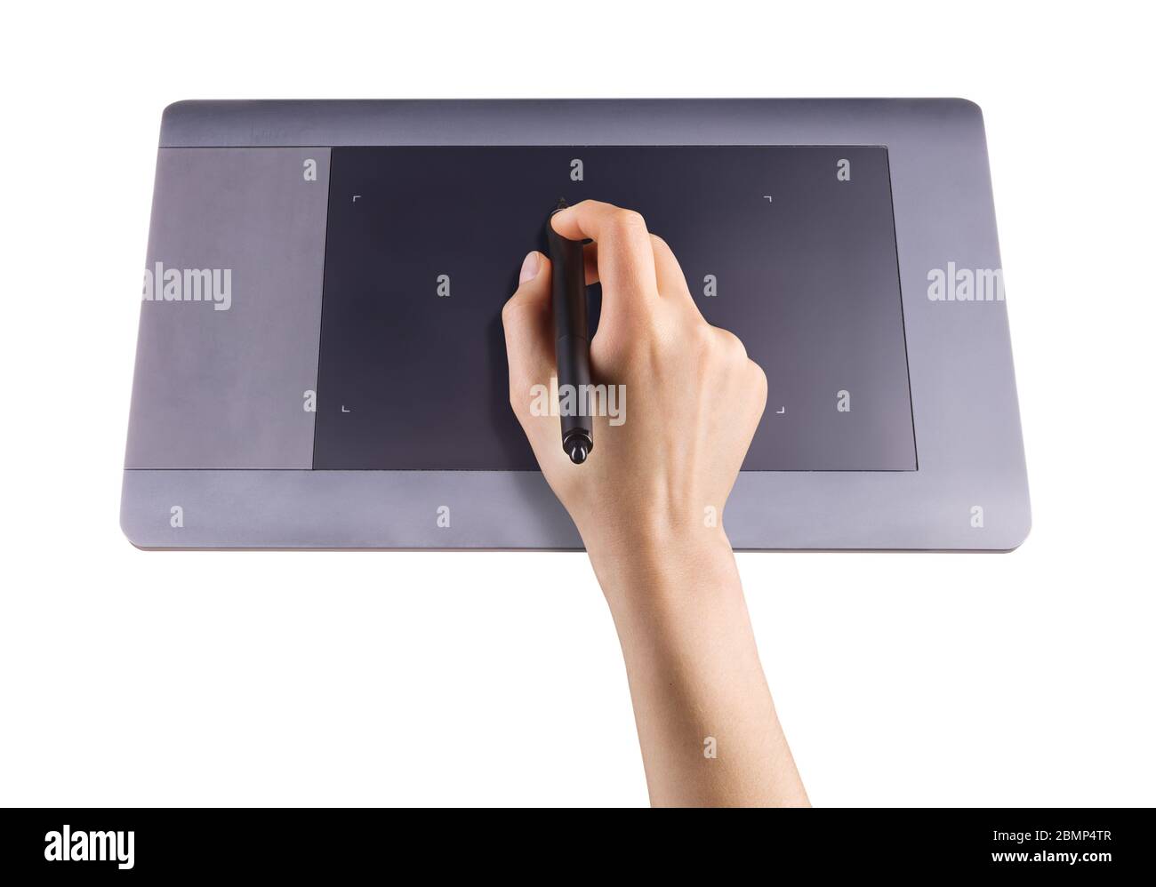 Hand holding digital graphic pen and drawing graphic tablet isolated on ...