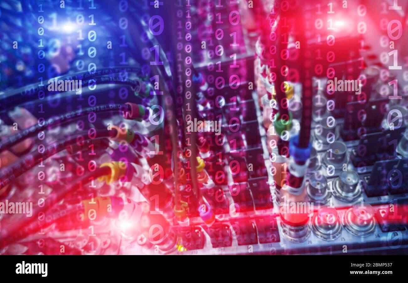 Multi-colored Binary code matrix digital internet technology concept on ...
