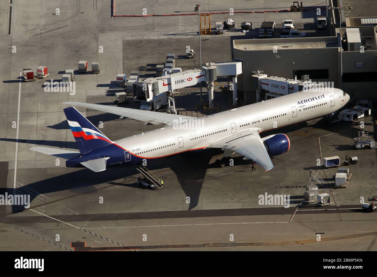An Aeroflot Boeing 777-300ER parked at the gate at Los Angeles ...