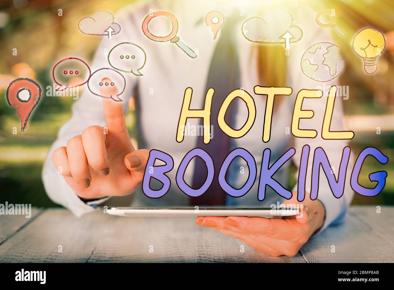 Text sign showing Hotel Booking. Business photo showcasing Online ...