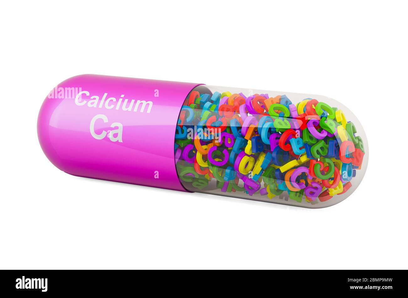Capsule with Calcium Ca, dietary supplement. 3D rendering isolated on ...