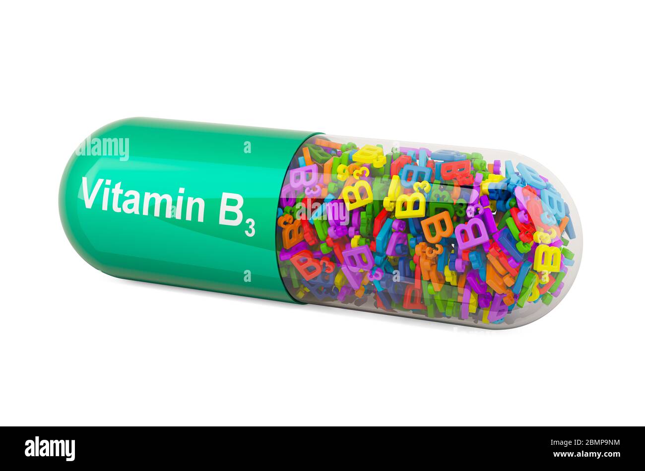 Vitamin capsule B3, niacin. 3D rendering isolated on white background ...