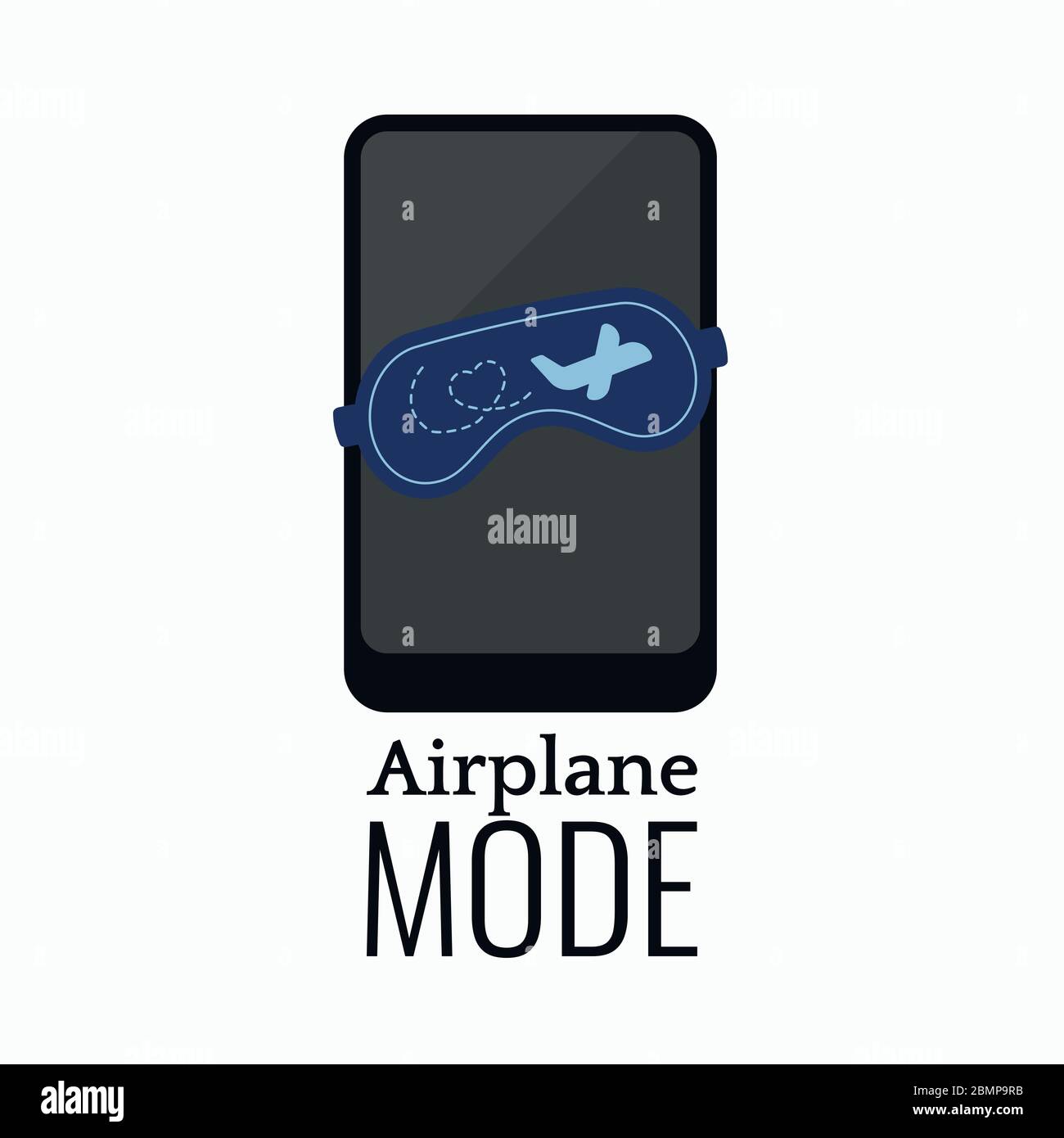 Airplane mode smatrphone with sleep mask and airplane sign isolated on ...