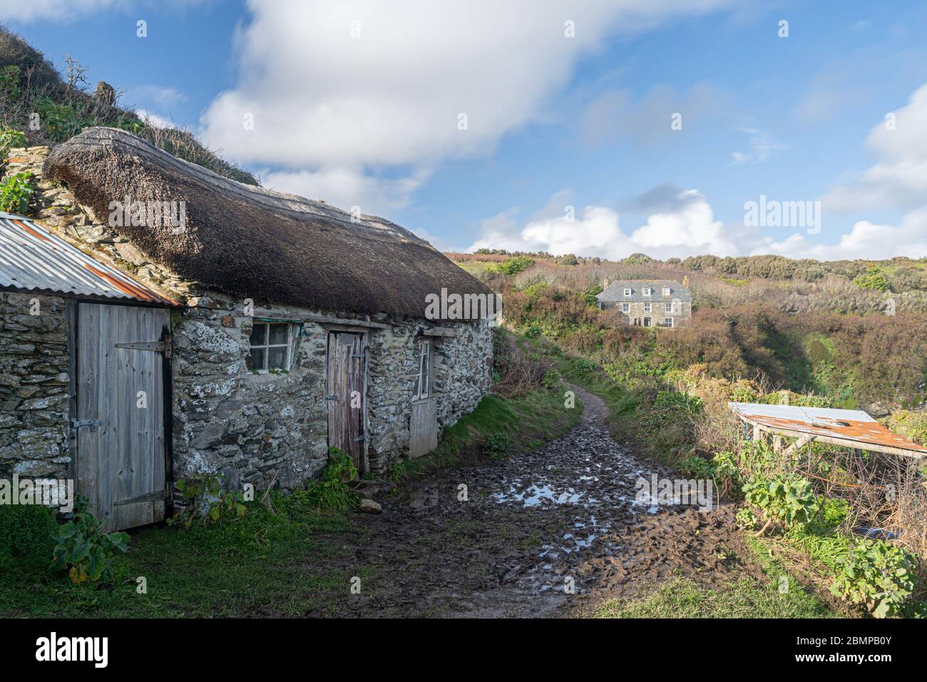 Old derelict stone and thatch cottage overlooking Prussia Cove (Bessy's ...