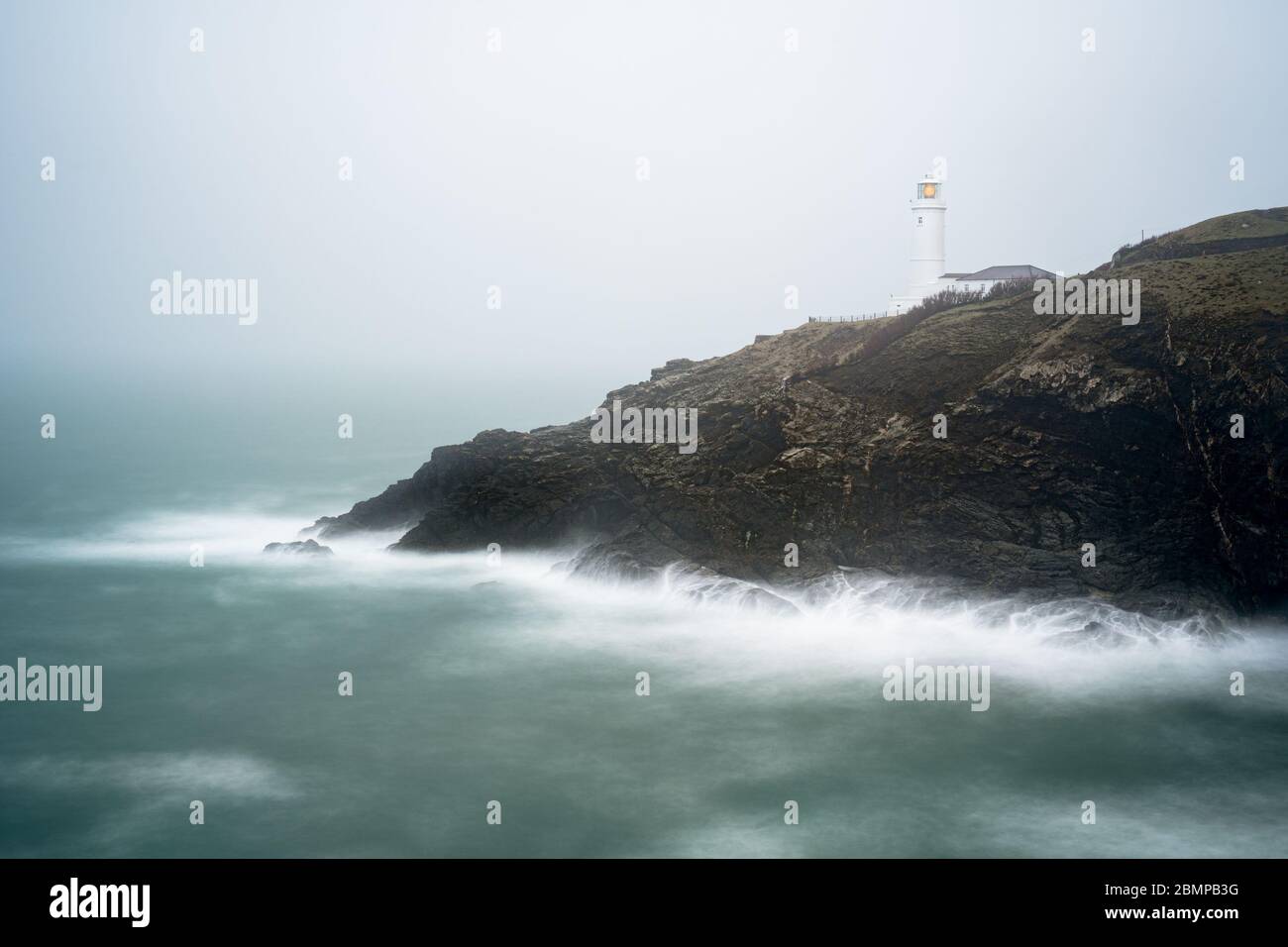 Trevose Head lighthouse on a very wet, murky, windy day Stock Photo - Alamy
