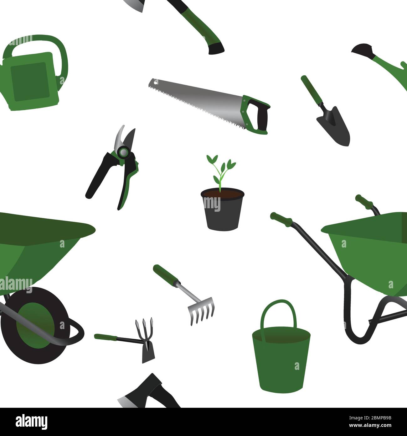 gardening tools objects seamless pattern illustration, flat design ...