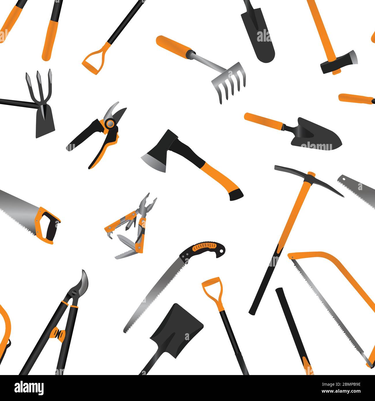 gardening tools objects seamless pattern illustration, flat design ...