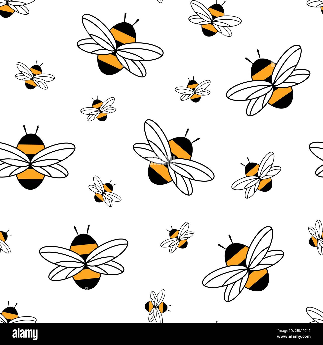 Bee seamless pattern. Flying insects on white background. Flat vector ...
