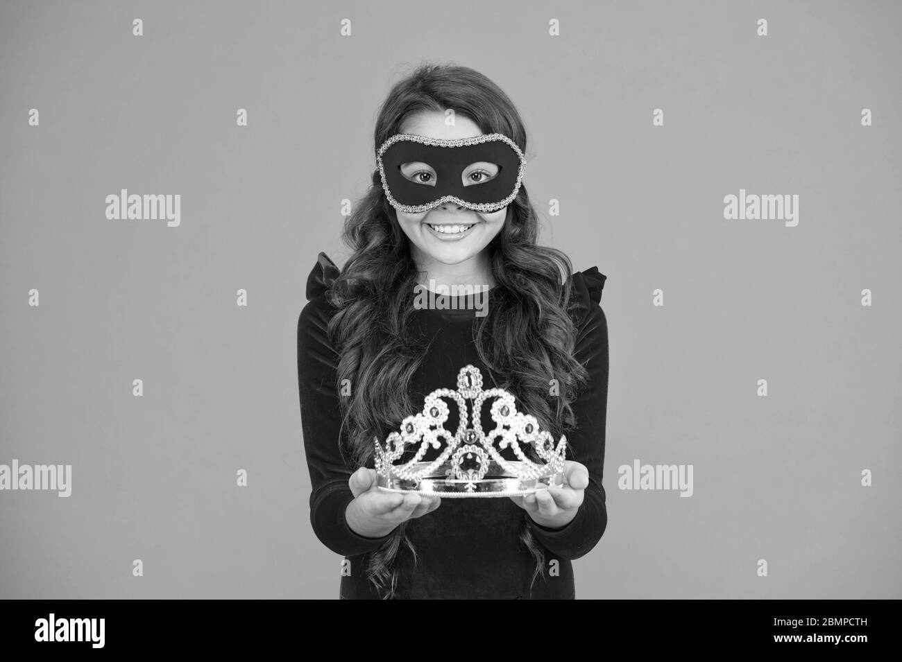 Make your prom royalty shine. Little prom queen in carnival mask. Small ...