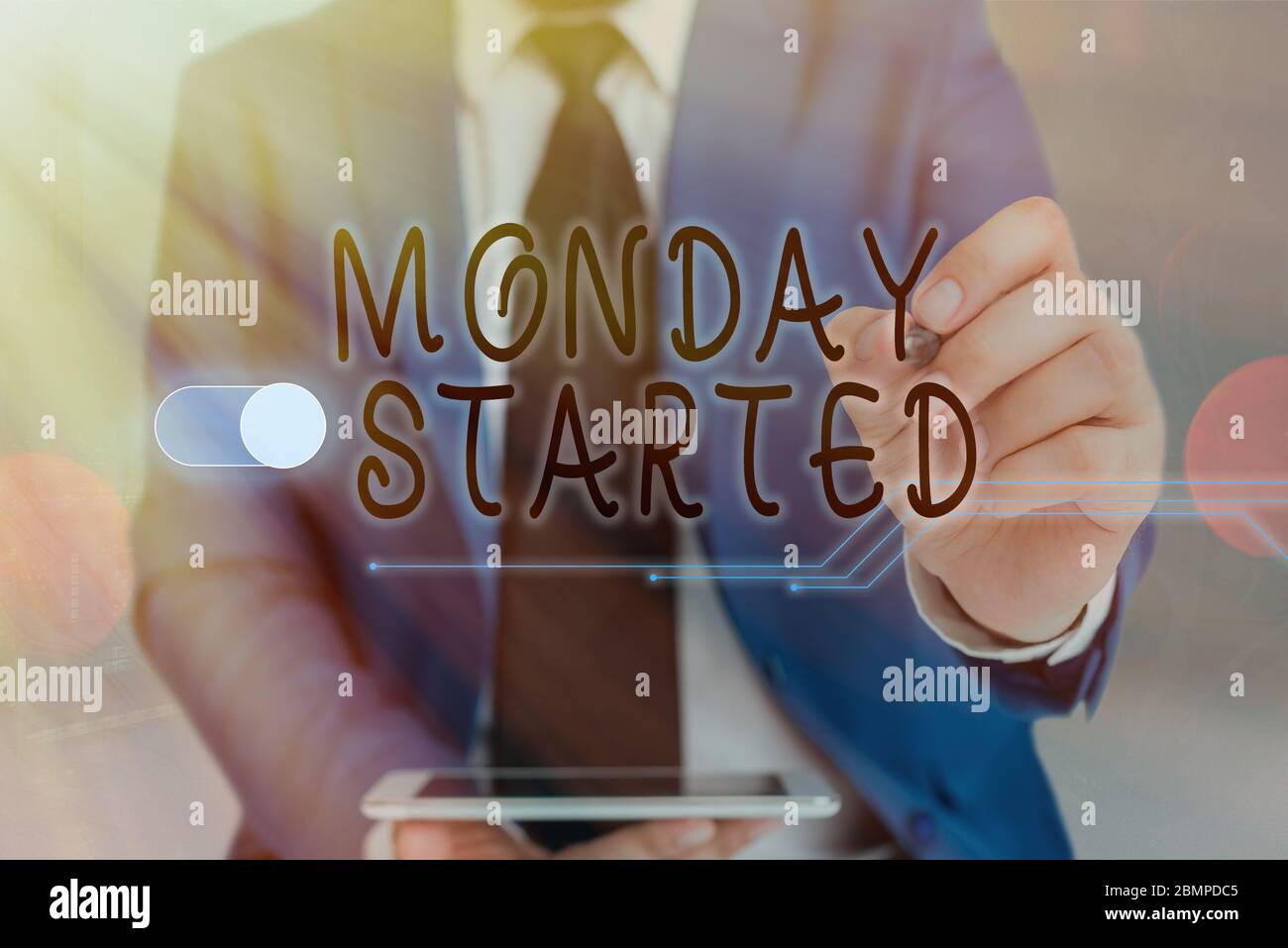 Writing note showing Monday Started. Business concept for getting ready ...
