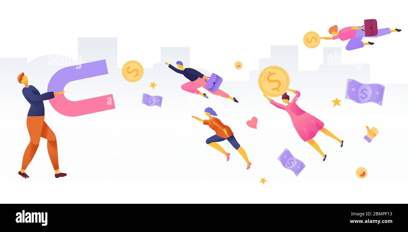 Business people social media concept. Man attracting likes, money ...