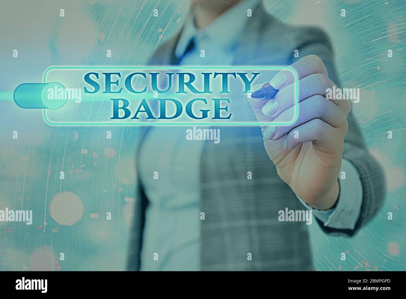 Writing note showing Security Badge. Business concept for Credential ...