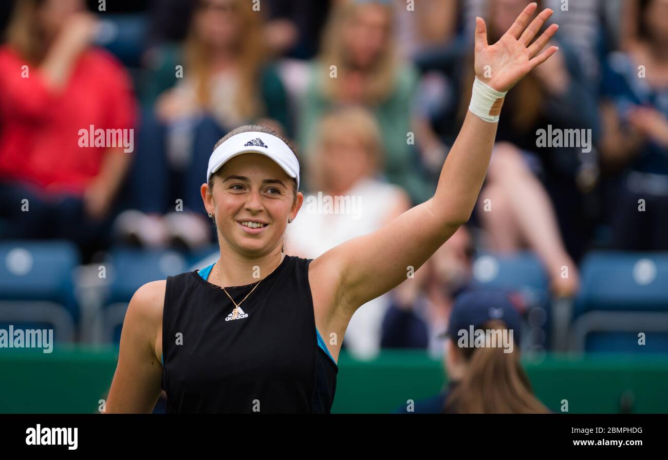 Jelena Ostapenko of Latvia in action during her second-round match at ...