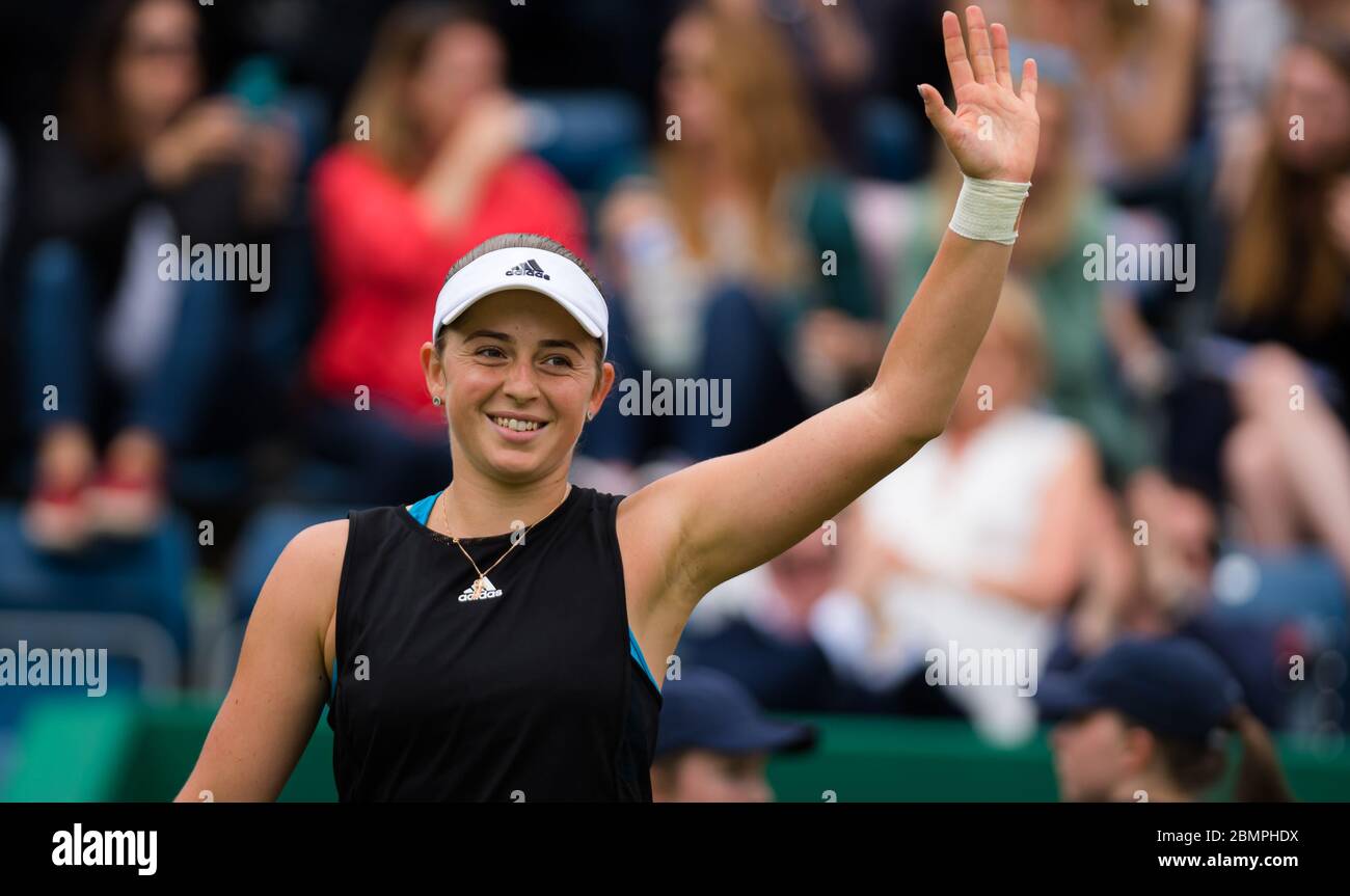 Jelena Ostapenko of Latvia in action during her second-round match at ...