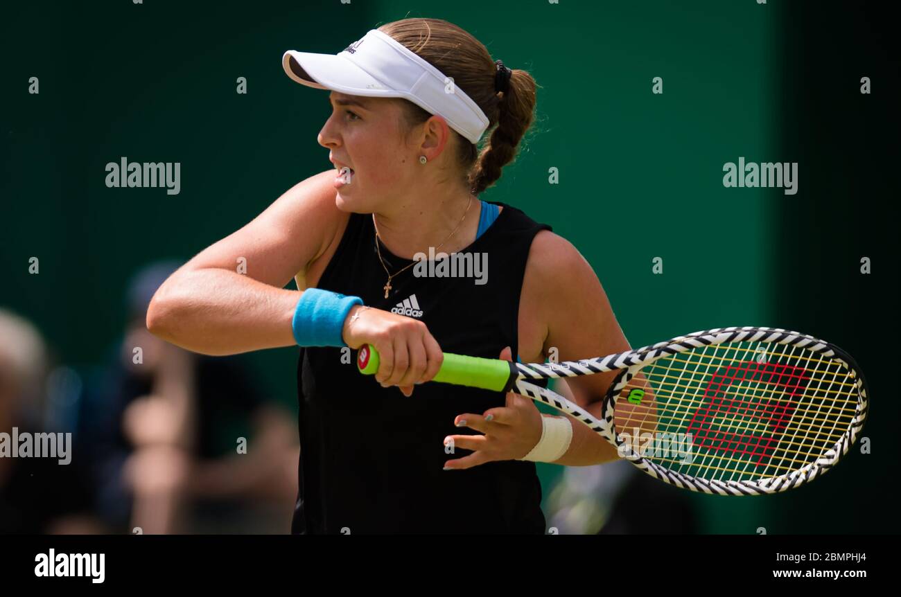 Jelena Ostapenko of Latvia in action during her quarter-final match at ...