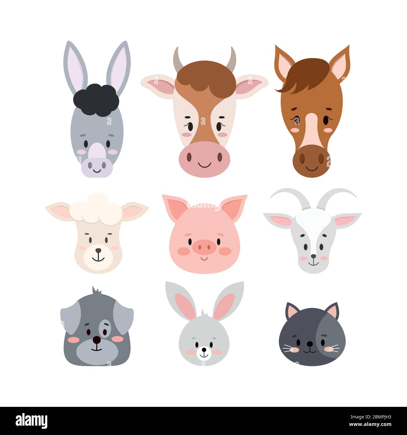 Farm animals faces set isolated on white background Stock Vector Image ...