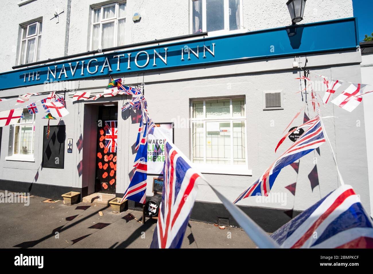 British pub with VE day flags Stock Photo - Alamy
