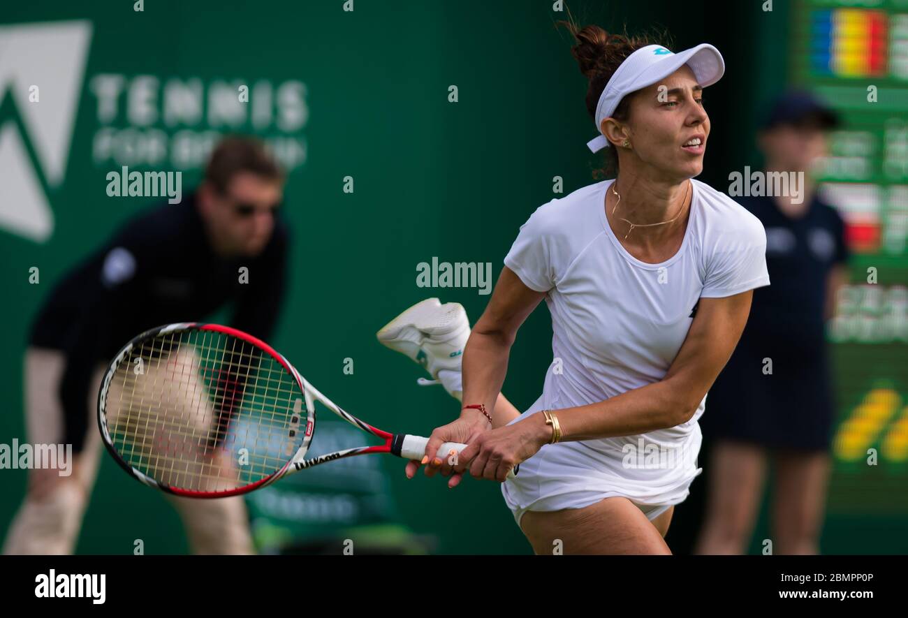 Mihaela Buzarnescu of Romania in action during her first-round match at ...