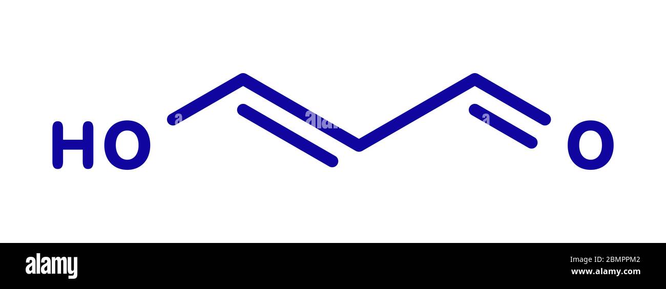 Malondialdehyde (MDA, enol form) molecule. Marker of oxidative stress ...