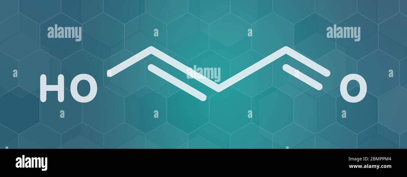 Malondialdehyde (MDA, enol form) molecule. Marker of oxidative stress ...