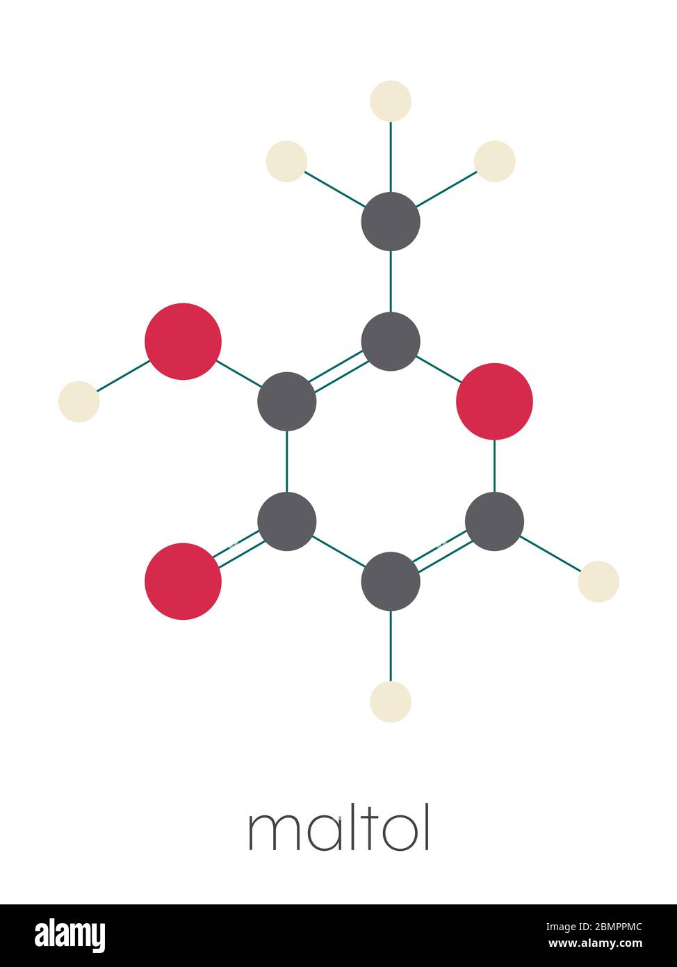 Maltol food additive molecule (E636). Stylized skeletal formula ...