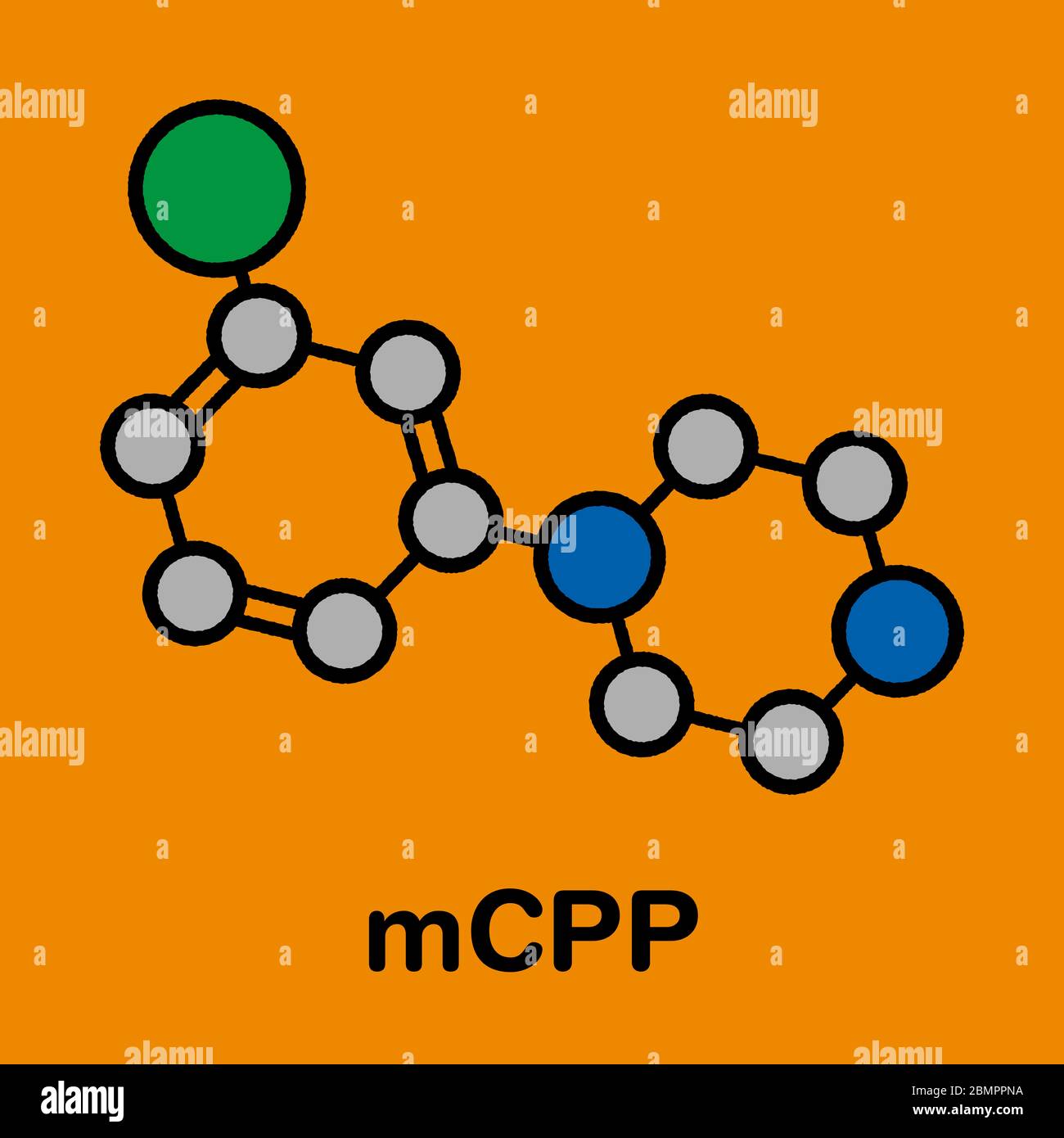 Meta-chlorophenylpiperazine (mCPP) psychoactive drug molecule. Stylized skeletal formula ...