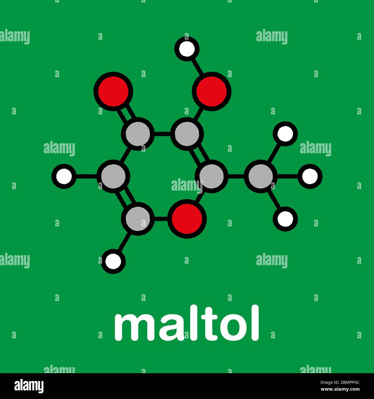Maltol food additive molecule (E636). Stylized skeletal formula ...
