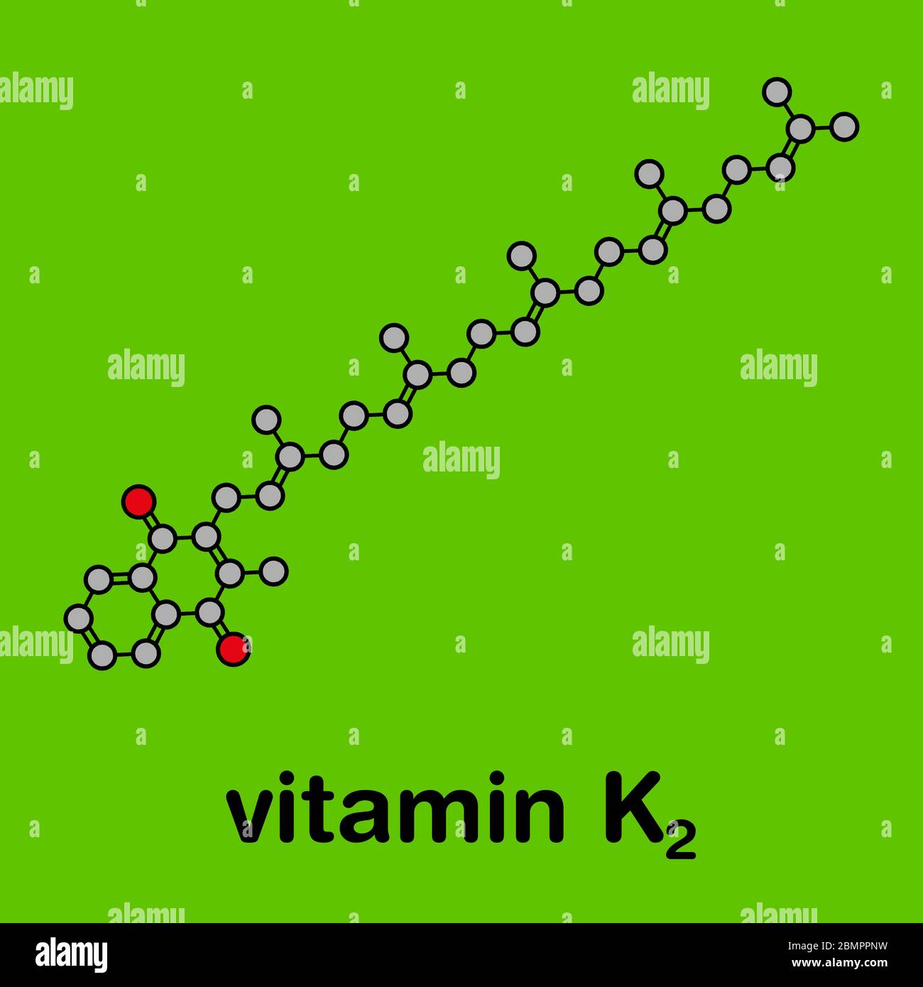 Vitamin K2 or menaquinone molecule. Stylized skeletal formula (chemical ...