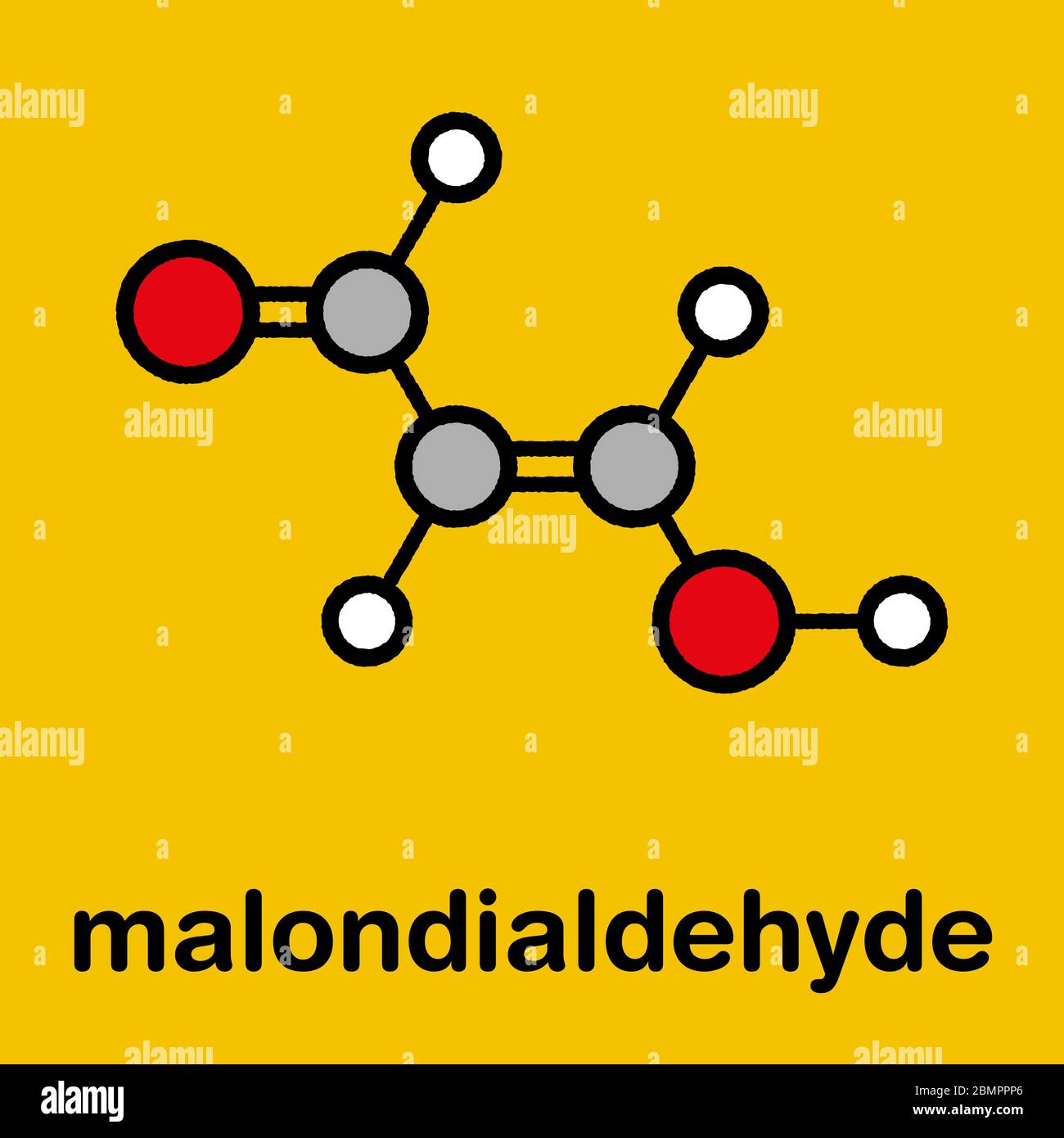 Malondialdehyde (MDA, enol form) molecule. Marker of oxidative stress ...