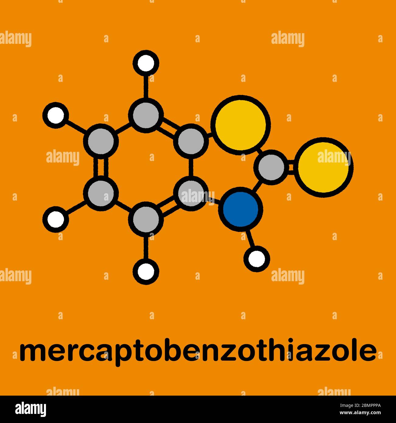 Mercaptobenzothiazole (MBT) skin sensitizer molecule. Used as rubber ...