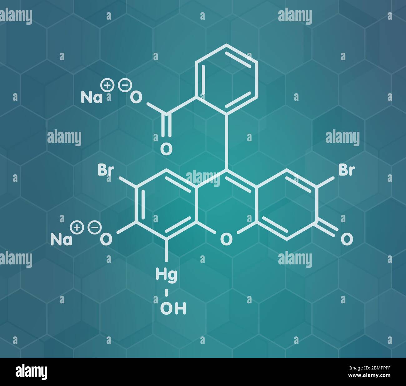 Merbromin topical antiseptic molecule. Used to treat wounds. Contains ...