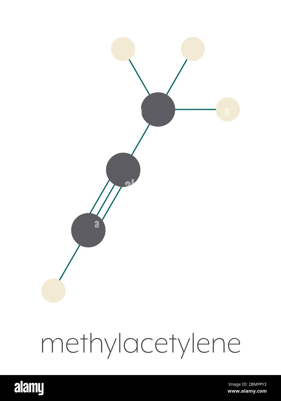 Methylacetylene (propyne) molecule. Used in welding gas and rocket fuel ...