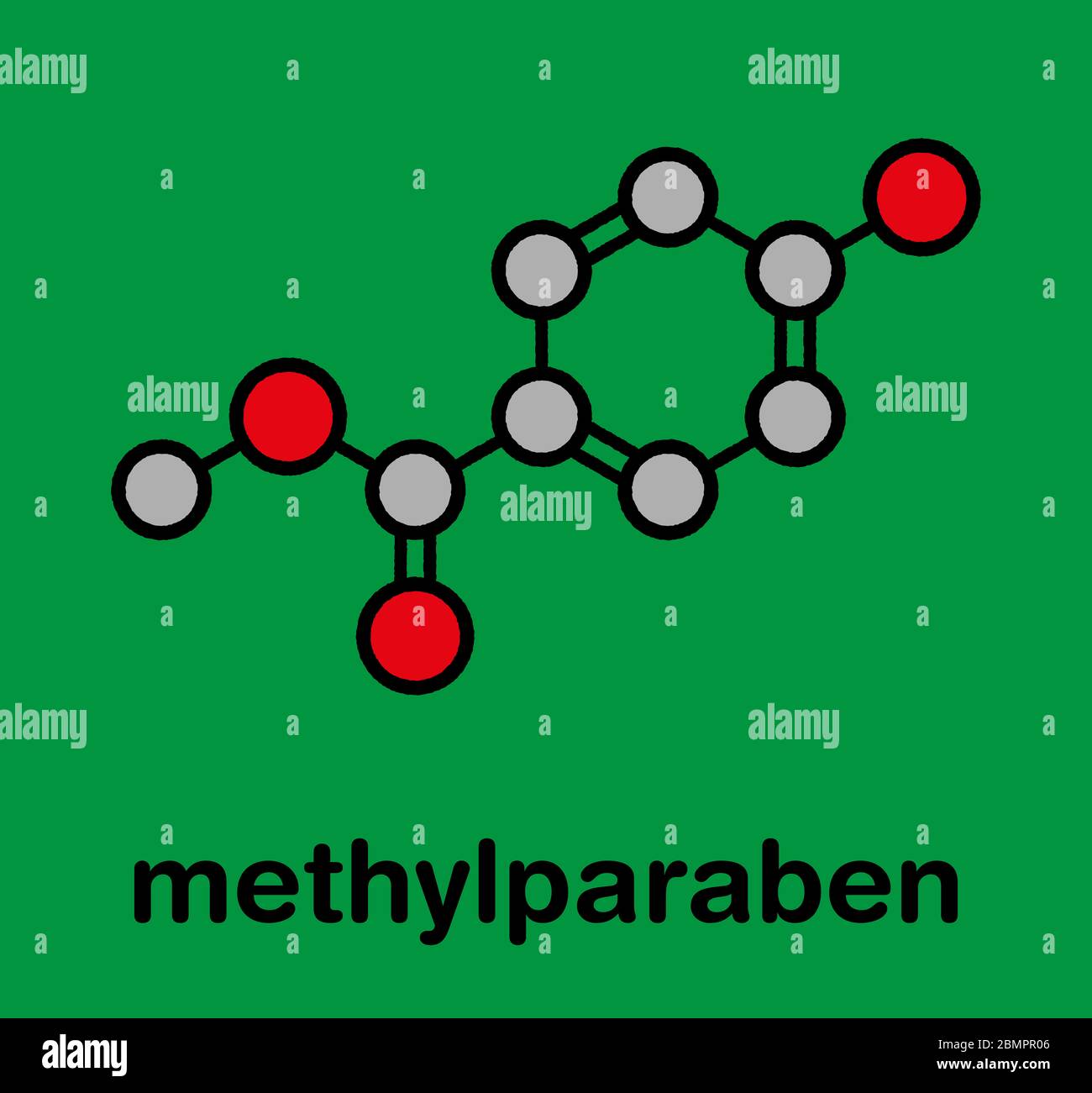 Methyl paraben preservative molecule. Stylized skeletal formula ...