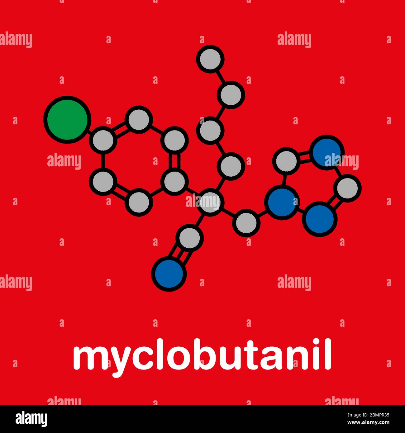 Myclobutanil antifungal molecule (triazole class). Stylized skeletal formula (chemical structure ...