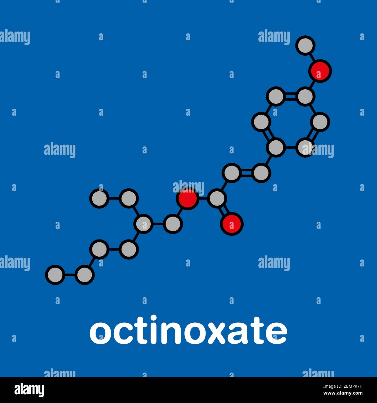 Octyl methoxycinnamate (octinoxate) sunscreen molecule. Stylized ...