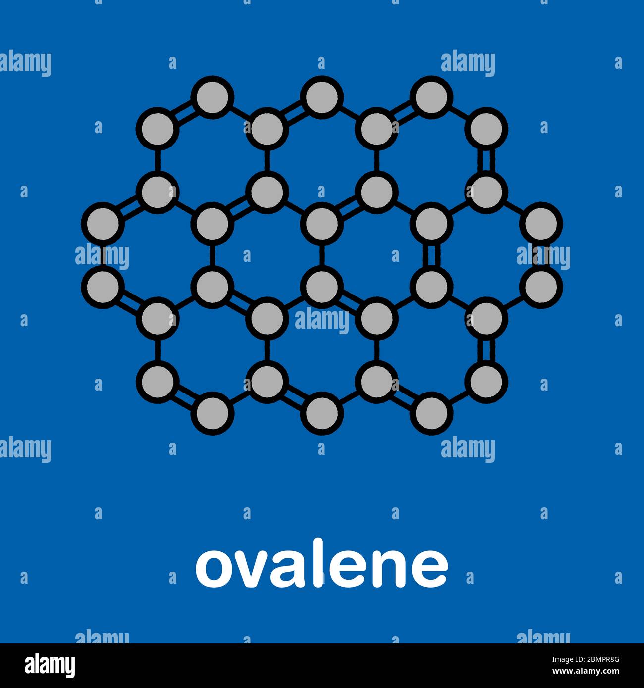 Ovalene polycyclic aromatic hydrocarbon molecule. Stylized skeletal ...