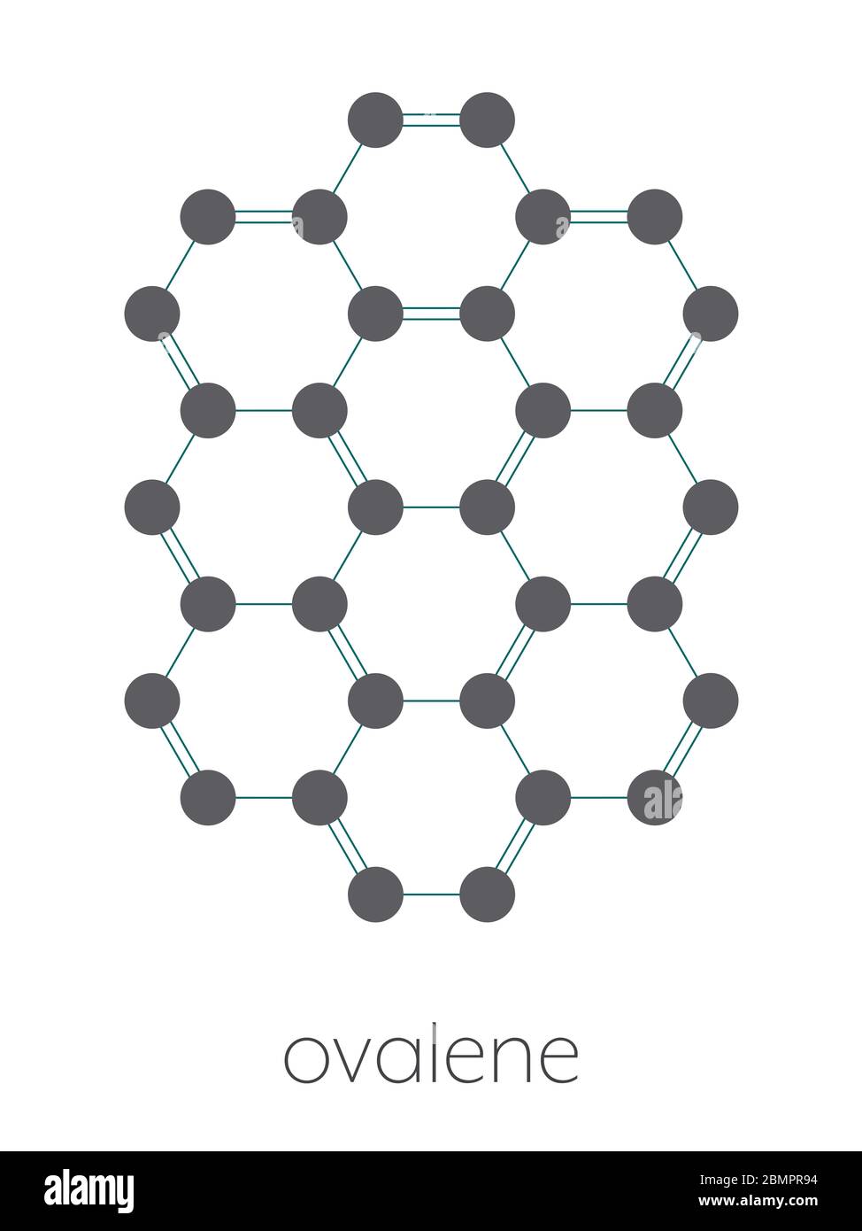 Ovalene polycyclic aromatic hydrocarbon molecule. Stylized skeletal ...
