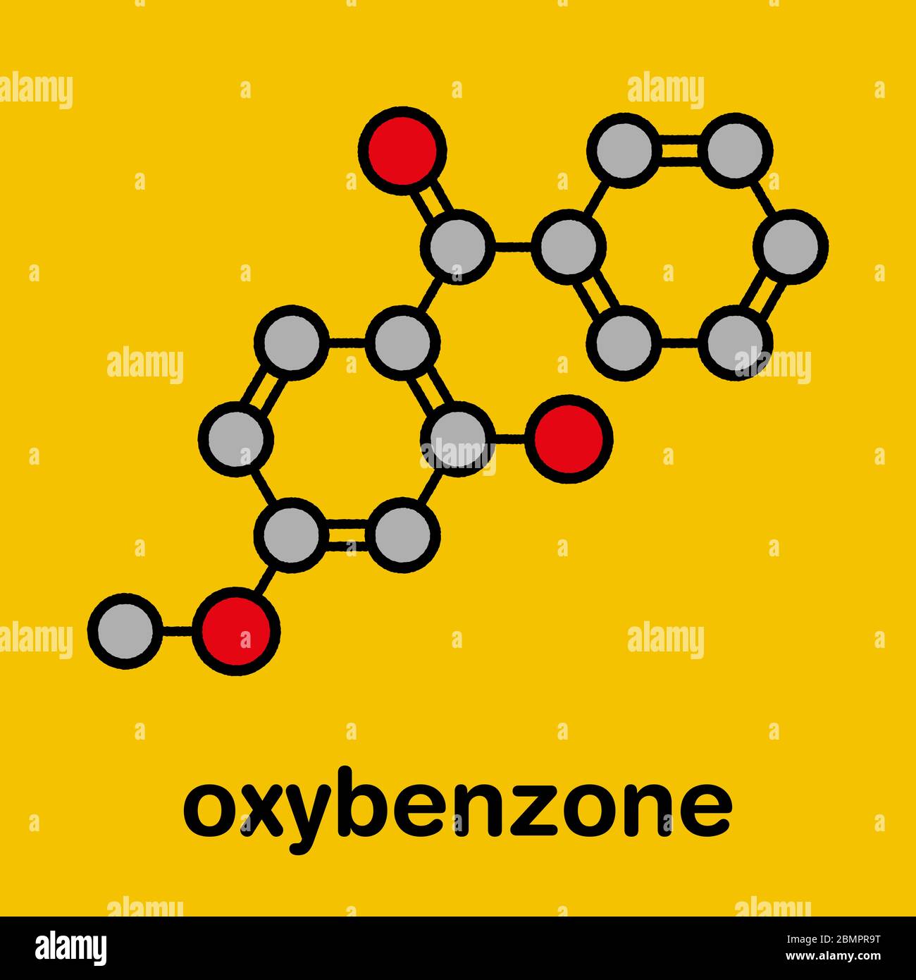 Oxybenzone sunscreen molecule. Stylized skeletal formula (chemical ...