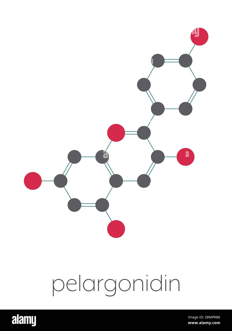 Pelargonidin pigment molecule. Stylized skeletal formula (chemical ...