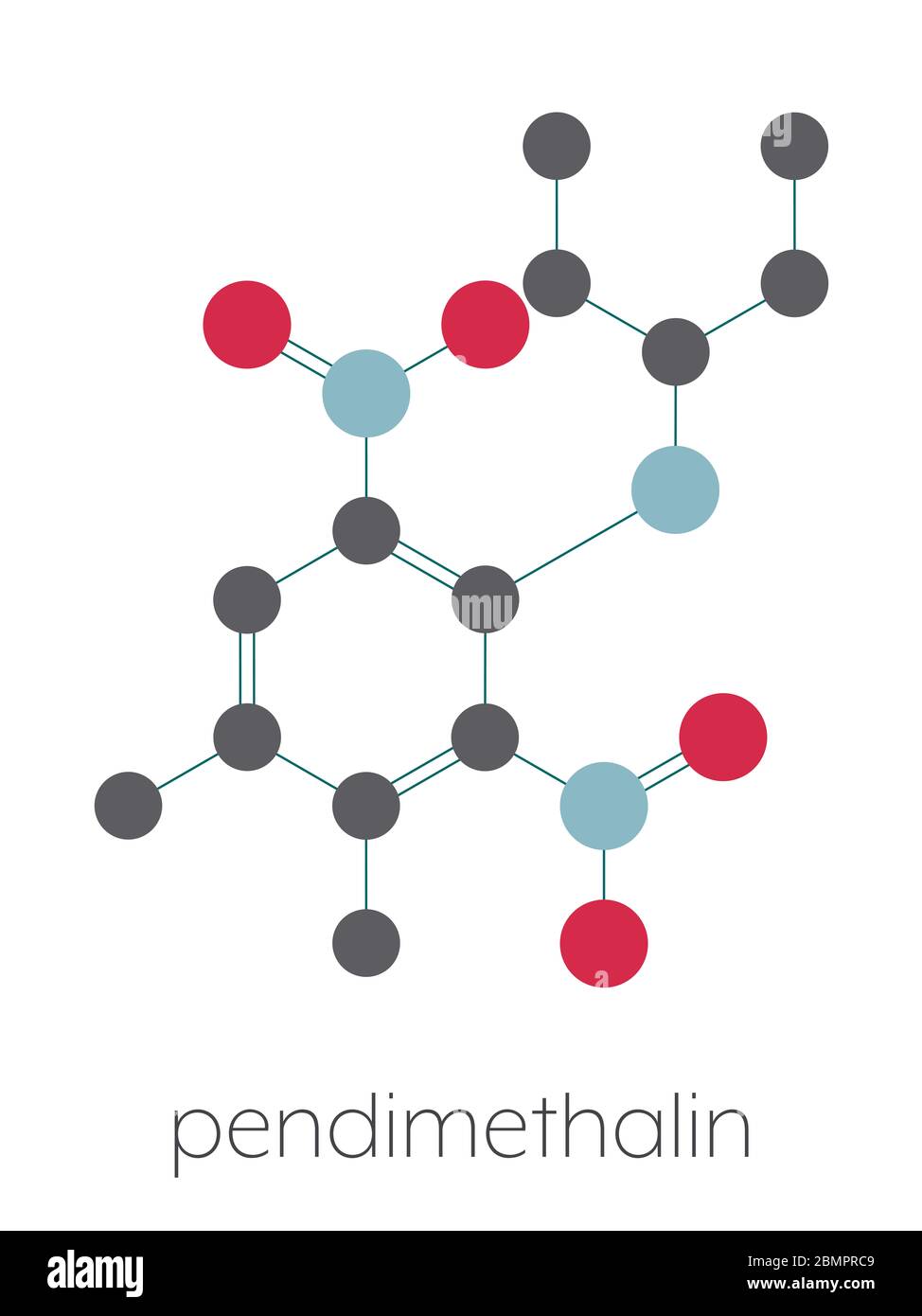 Pendimethalin herbicide molecule. Stylized skeletal formula (chemical ...