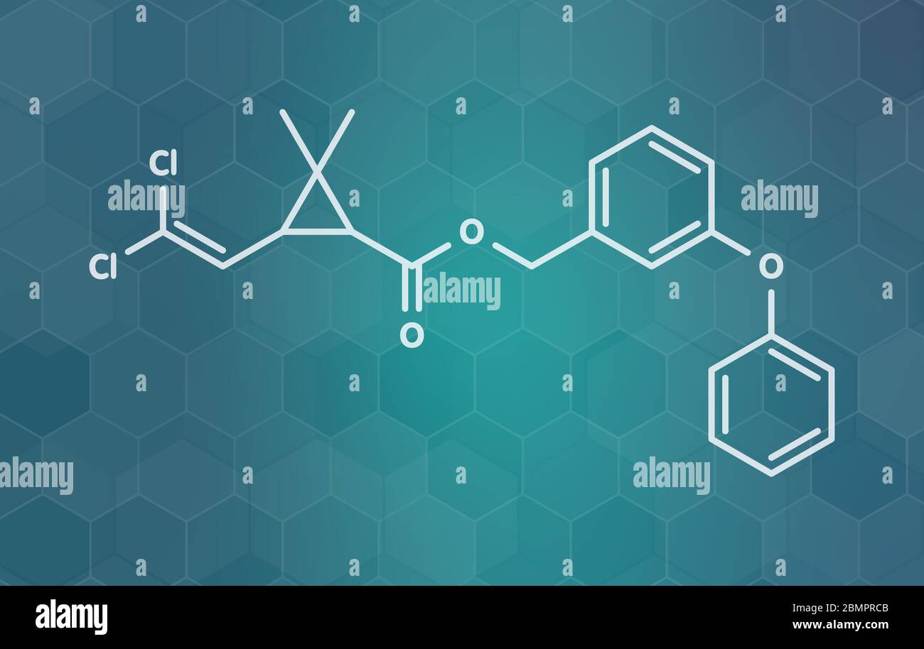 Permethrin pyrethroid insecticide. Used to treat scabies and head lice ...