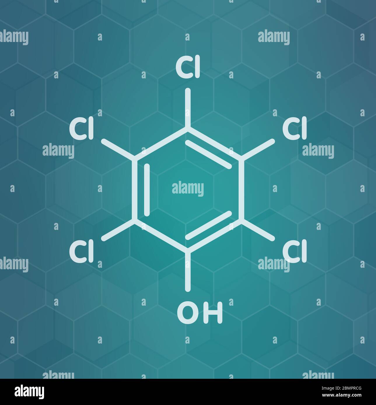 Pentachlorophenol (PCP) pesticide and disinfectant molecule. Often used ...