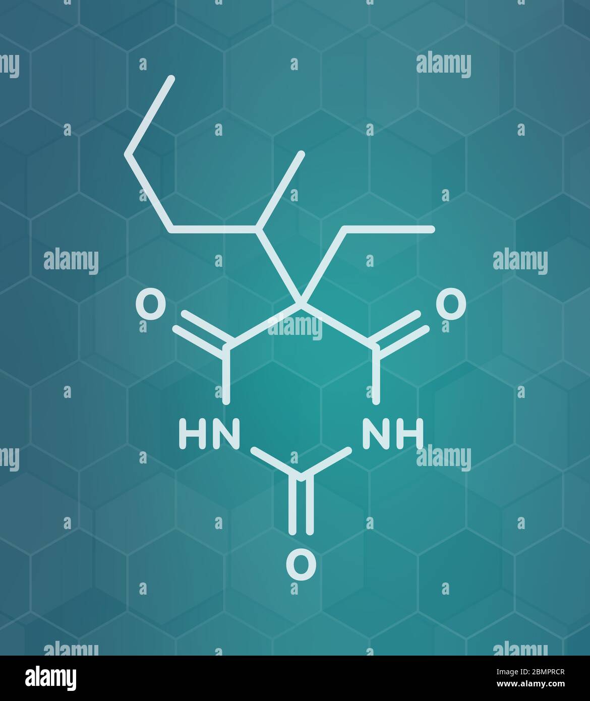 Pentobarbital (pentobarbitone) barbiturate sedative, chemical structure ...