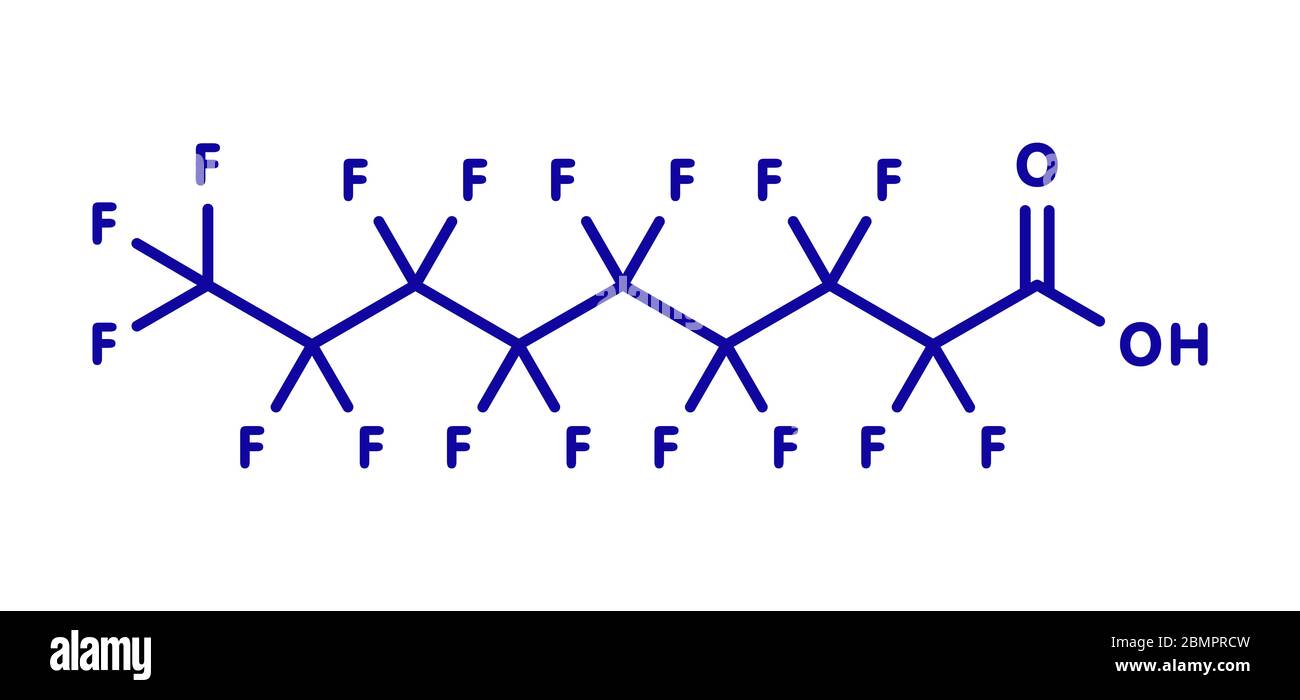 Perfluorononanoic acid (PFNA, perfluorononanoate) surfactant molecule ...